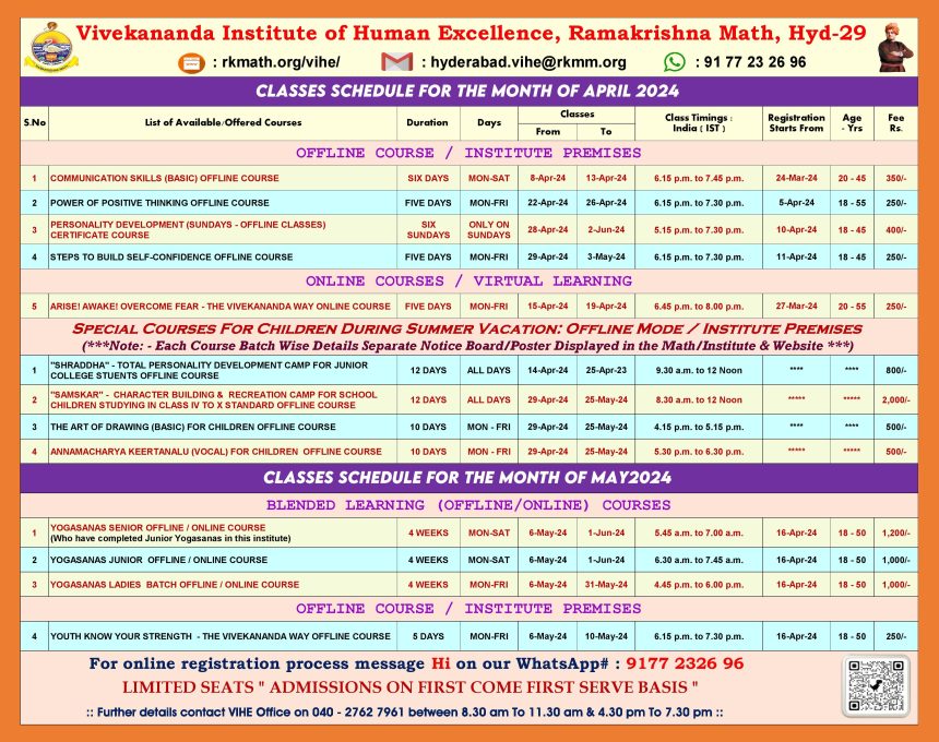 VIHE April-May 2024 Courses Schedule - RK Math